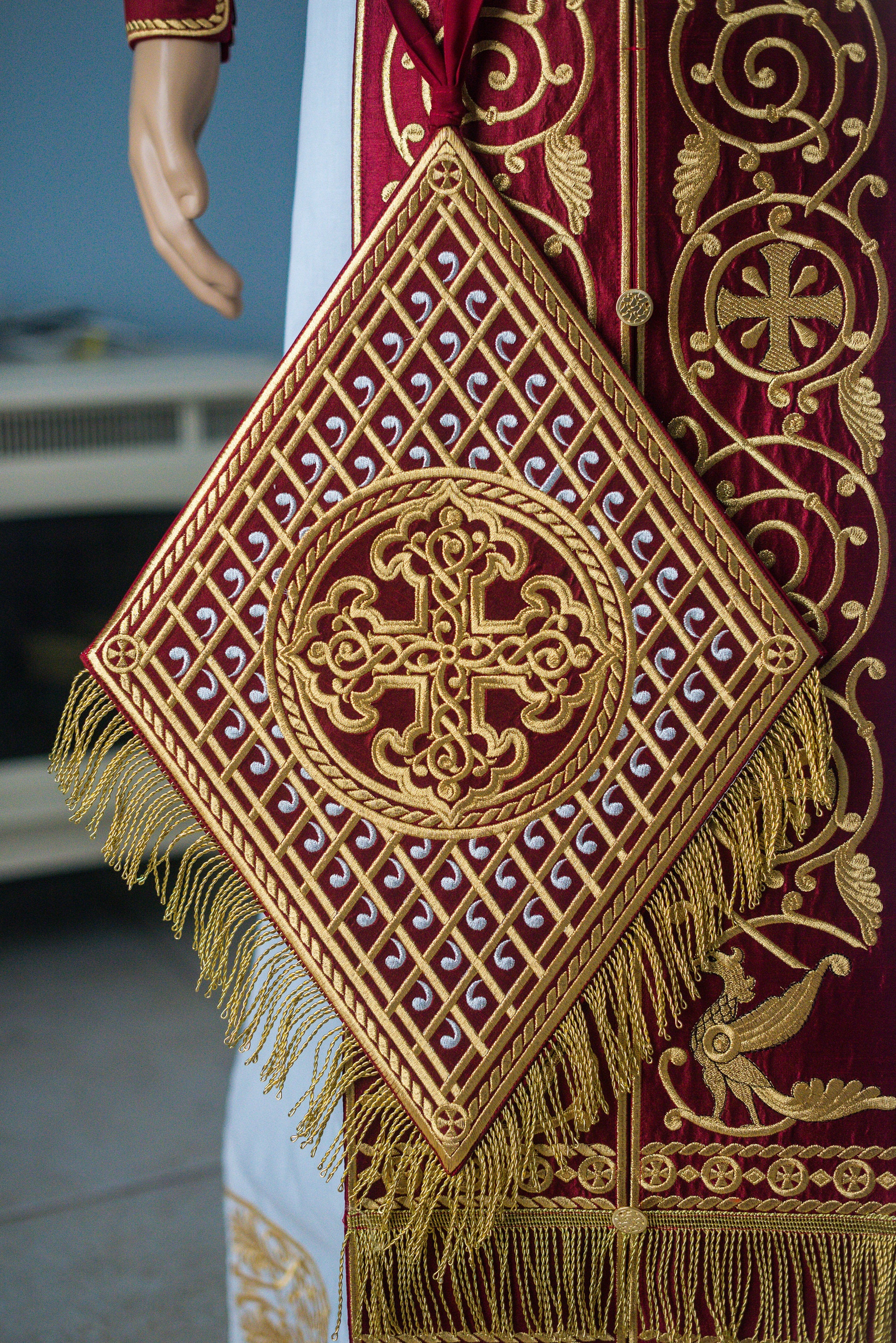 Fully Embroidered Orthodox Priest Vestments Set, Light Silk, Gold ...