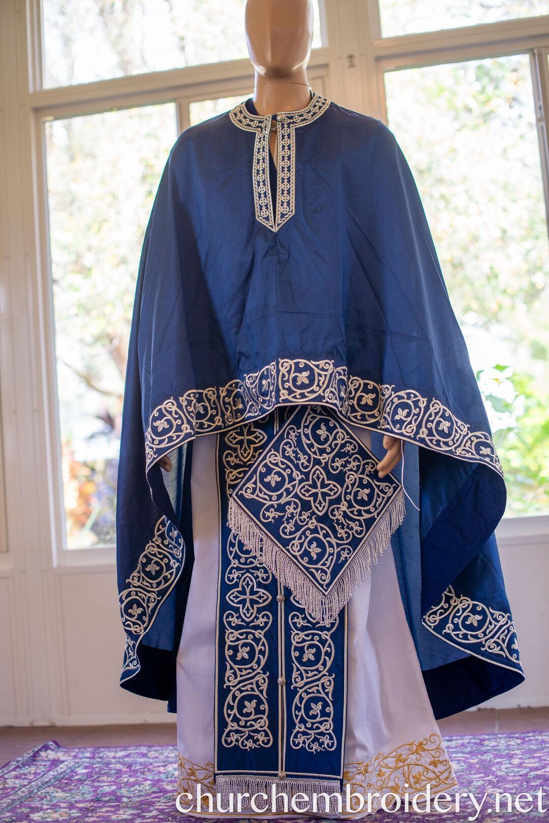 Fully Embroidered Blue Silver Priest Orthodox Vestments Set - Etsy