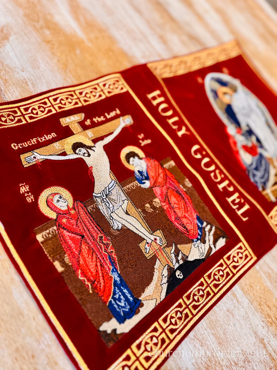 Fully Embroidered Gospel Book Cover With Two Icons Velvet Cotton 100% ...