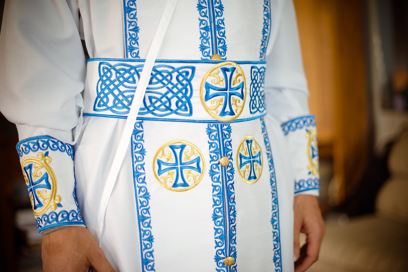 Fully Embroidered Orthodox Priest Vestments Set Blue White - Etsy