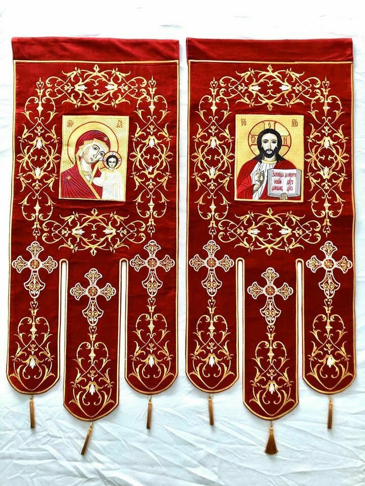 Fully-embroidered Orthodox Church Banner With the Icon of Theotokos and ...