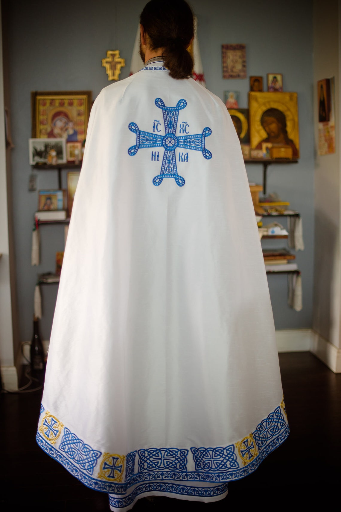 Fully Embroidered Orthodox Priest Vestments Set Blue White - Etsy