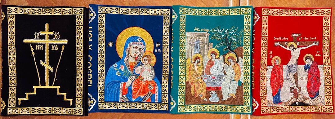 Fully Embroidered Gospel Book Cover With Two Icons in Different Colors ...