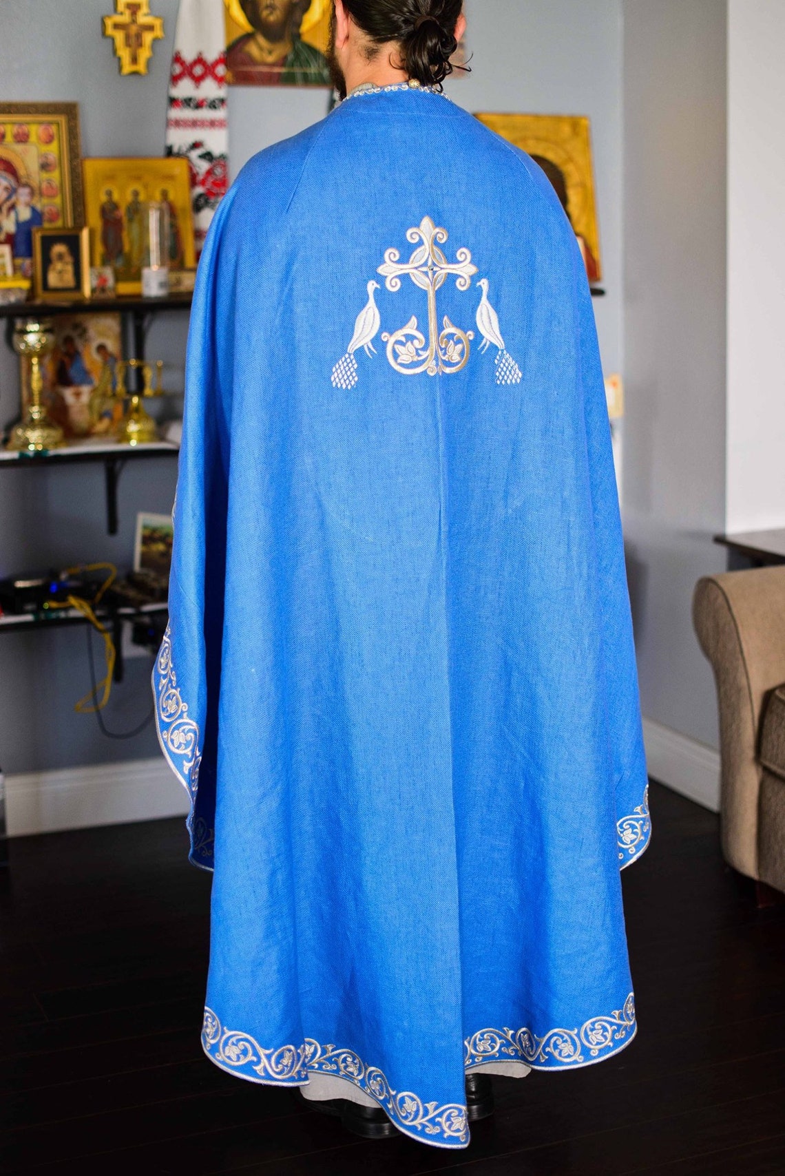 Fully Embroidered Orthodox Priest Vestments Set Linen Blue - Etsy
