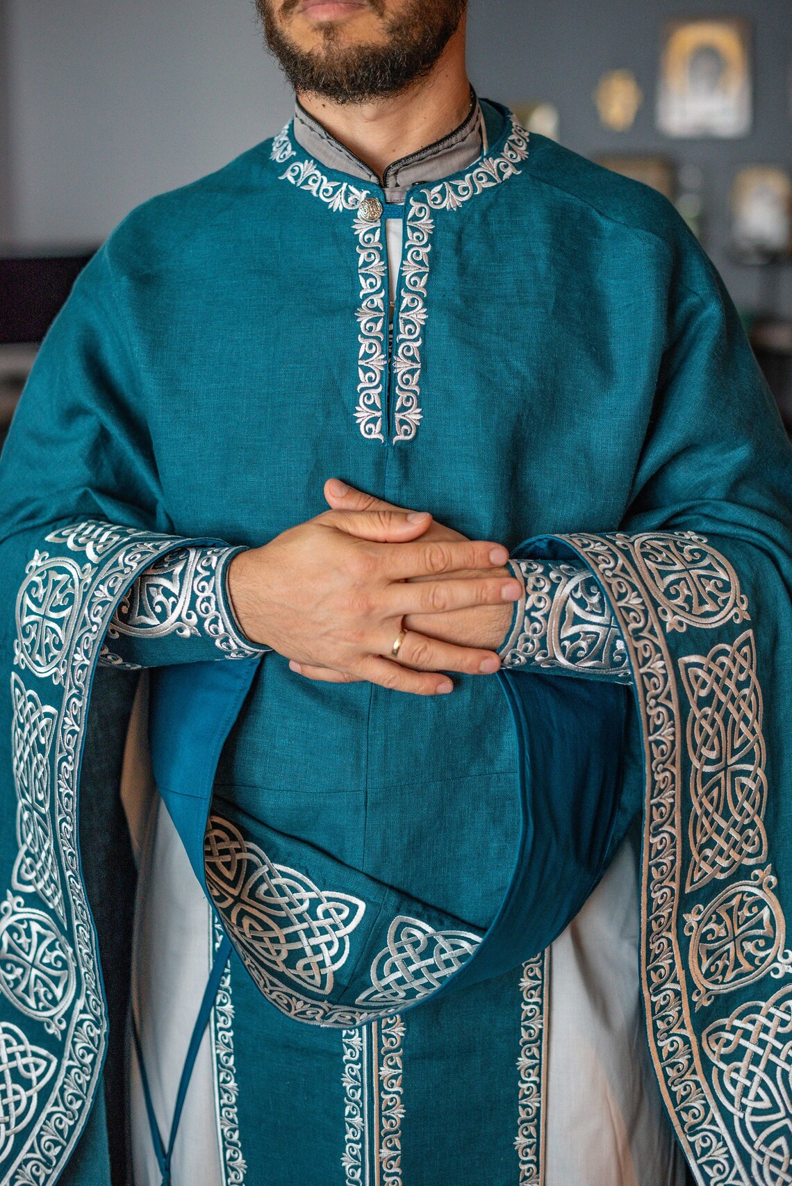 Fully Embroidered Orthodox Priest Vestments Set, Blue Linen - Etsy