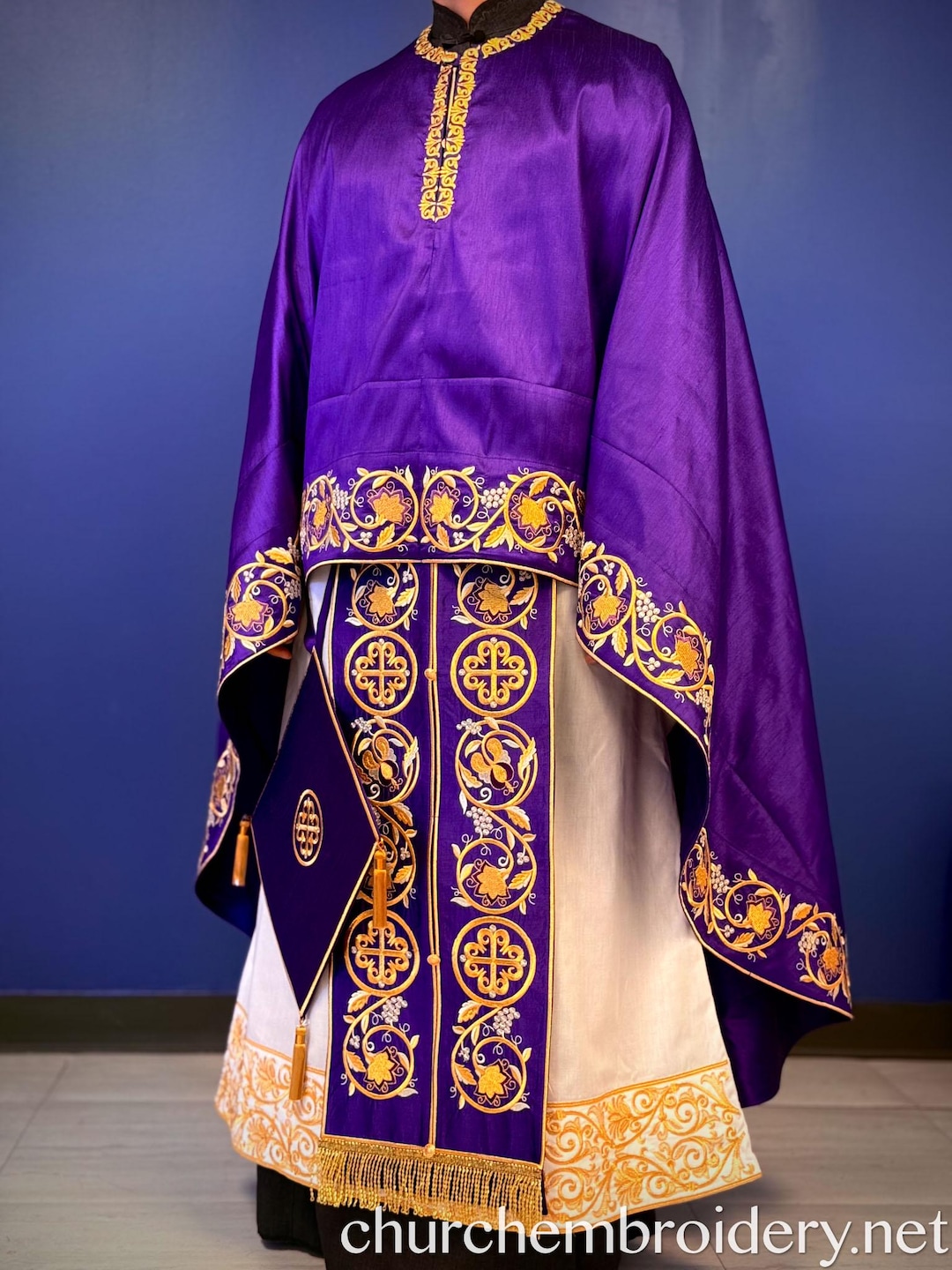 Fully Embroidered Priest Archpriest Orthodox Vestments Set Purple Gold ...