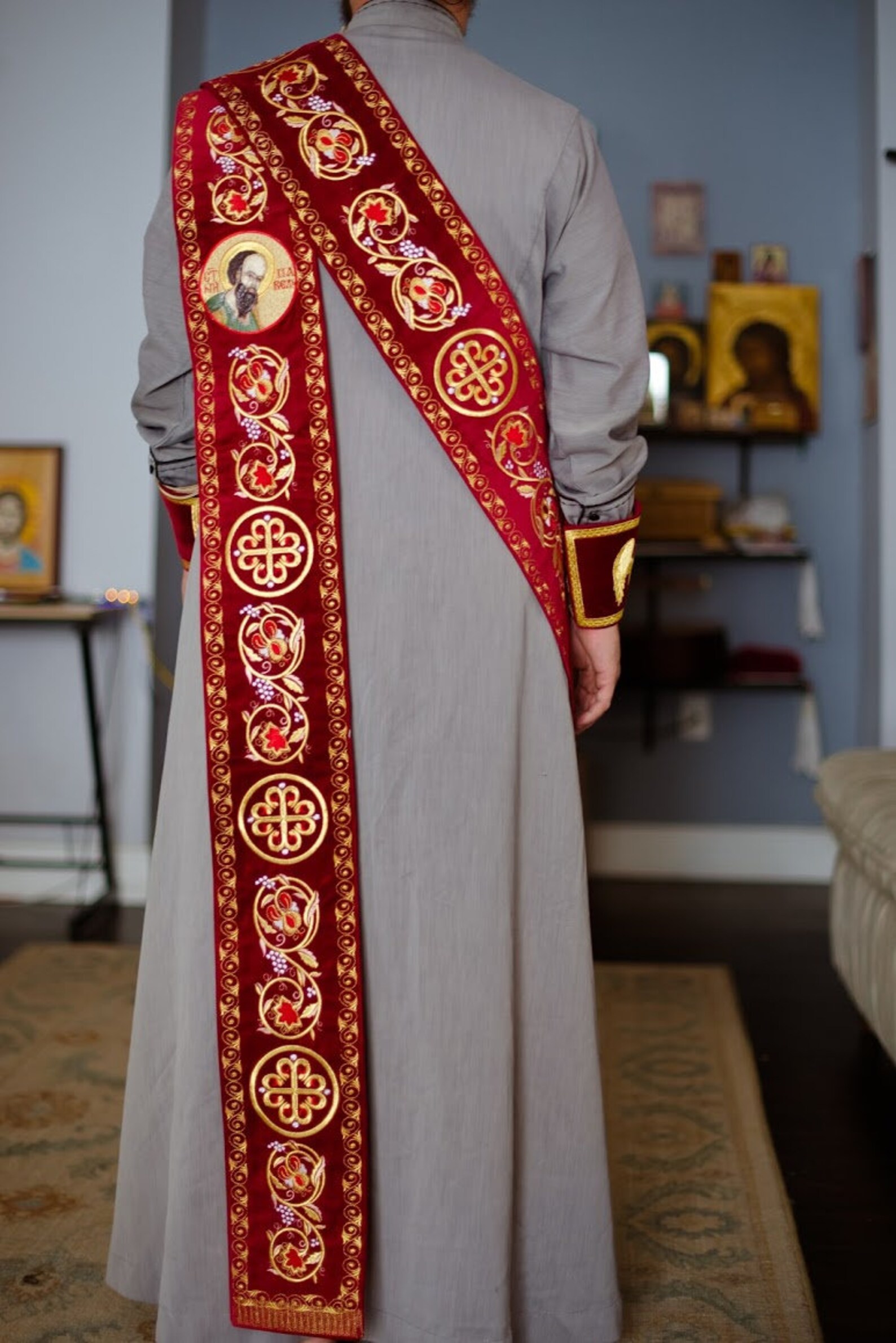 Fully embroidered protodeacon double orarion with cuffs with | Etsy