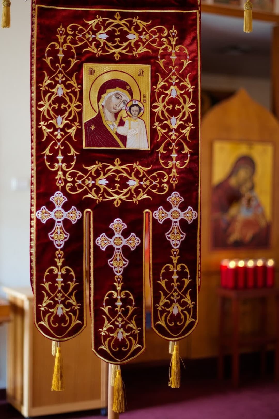 Fully-embroidered Orthodox Church Banner With the Icon of Theotokos - Etsy