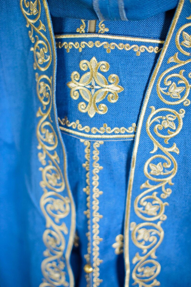 Fully Embroidered Orthodox Priest Vestments Set Linen, Blue - Etsy