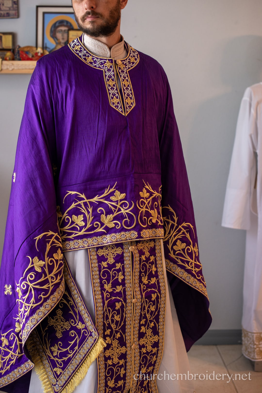 Fully Embroidered Orthodox Priest Vestment Set in Purple Gold - Etsy