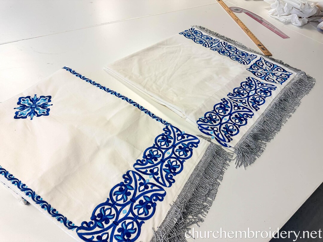 Holy Table Cover and Altar Covers -white Velvet With Blue Embroidery - Etsy