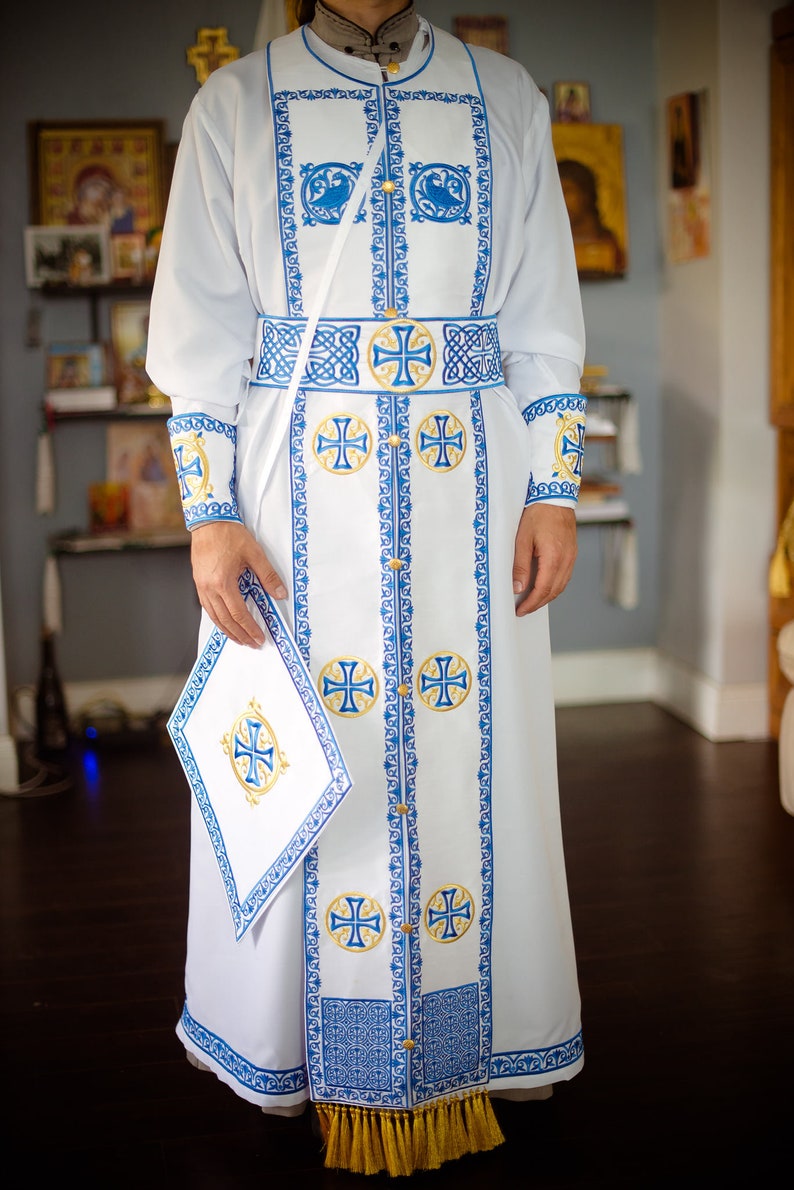 Fully Embroidered Orthodox Priest Vestments Set Blue White - Etsy