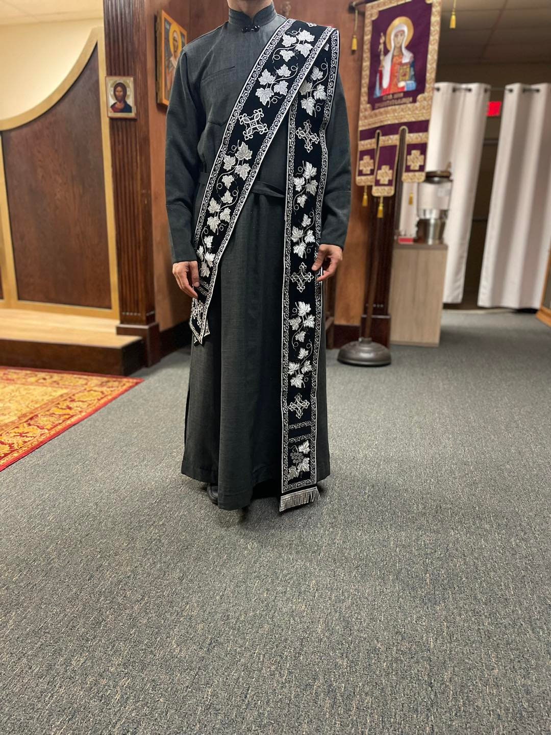Fully Embroidered Protodeacon Double Orarion With Cuffs Black Silver - Etsy