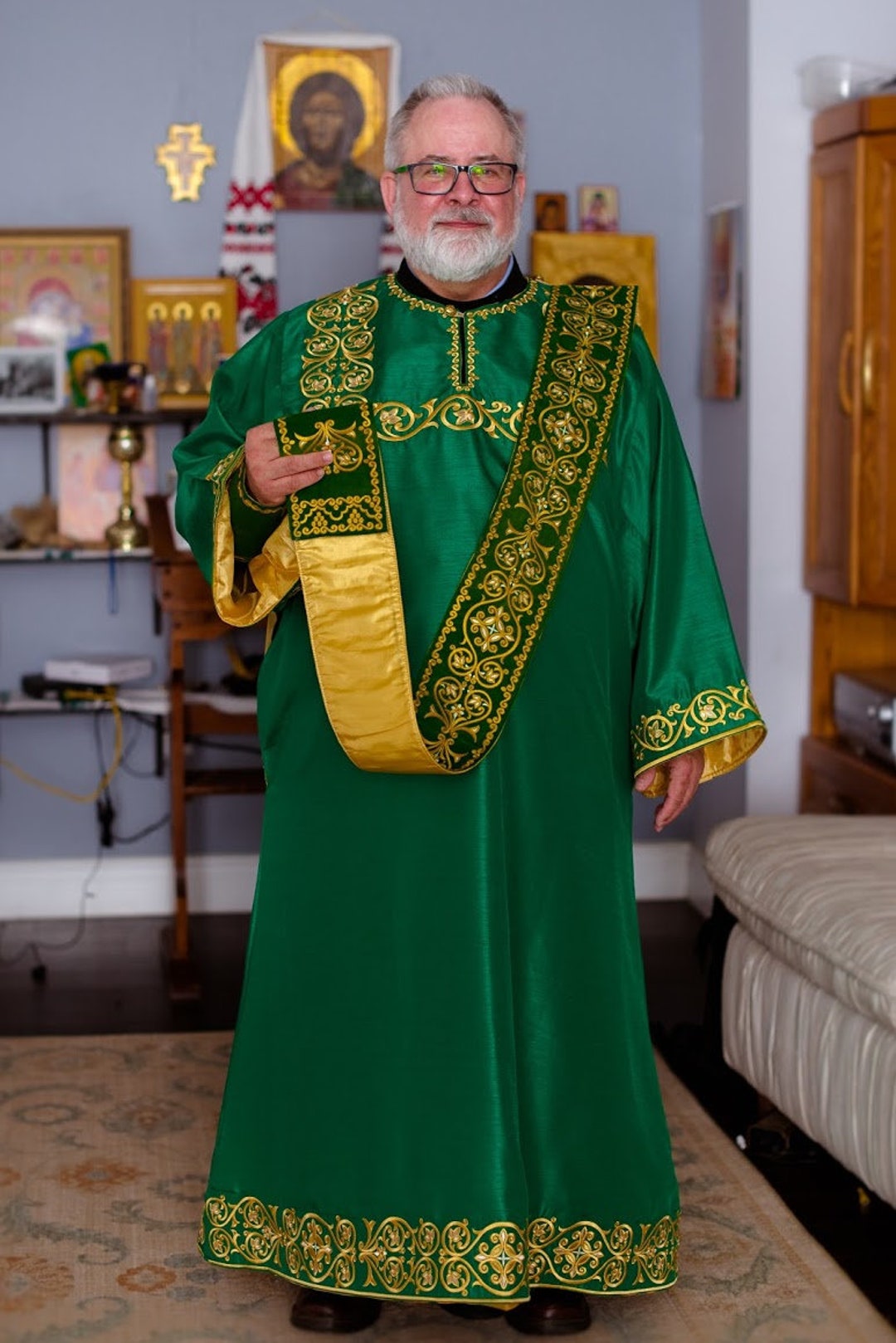 Fully Embroidered Orthodox Deacon Vestments Set, Green - Etsy