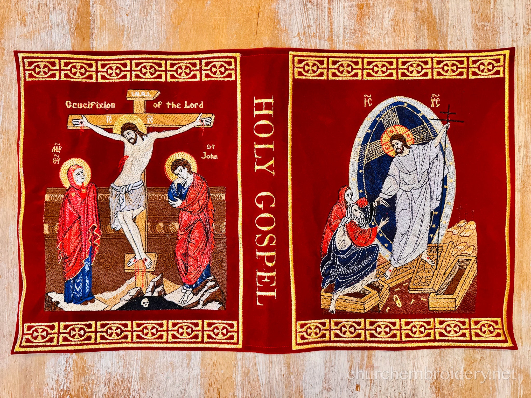Fully Embroidered Gospel Book Cover With Two Icons Velvet Cotton 100% ...
