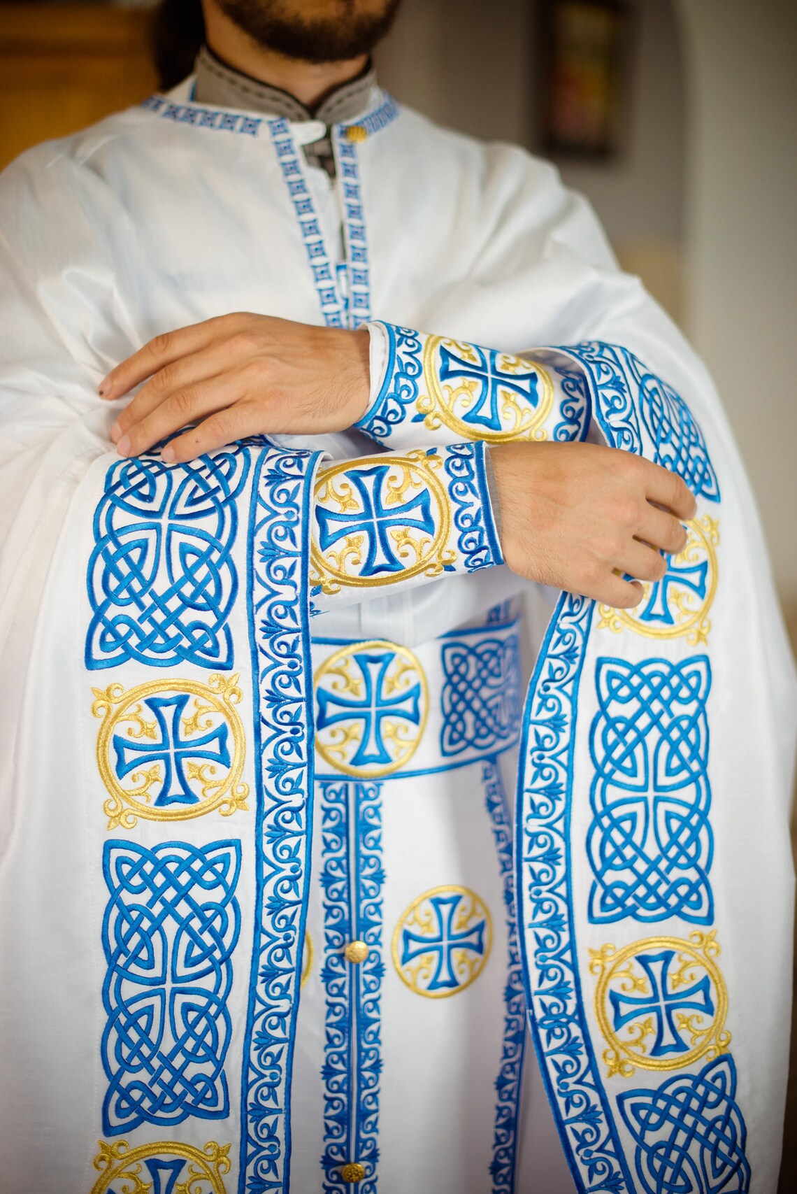 Fully Embroidered Orthodox Priest Vestments Set Blue White - Etsy