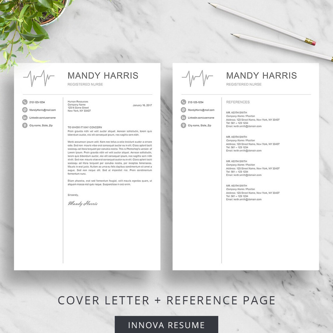 Medical Resume Template With Cover Letter and Reference Page | Etsy