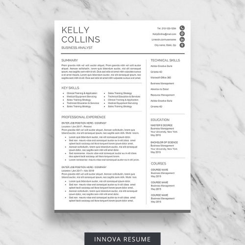 One Page Resume Template With Cover Letter MS Word Format - Etsy