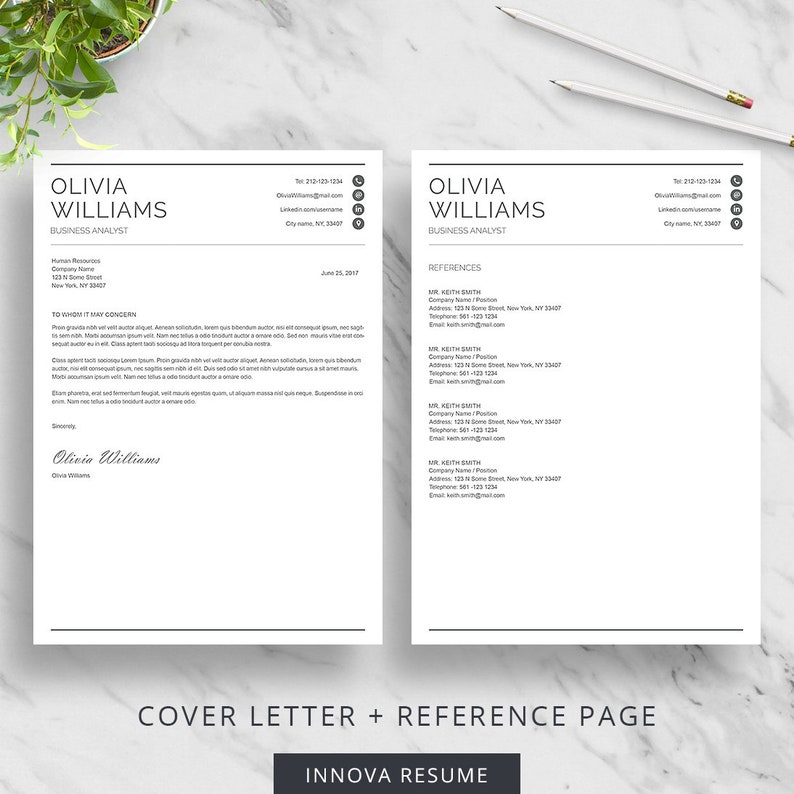 Professional Resume Template With Cover Letter and Reference - Etsy