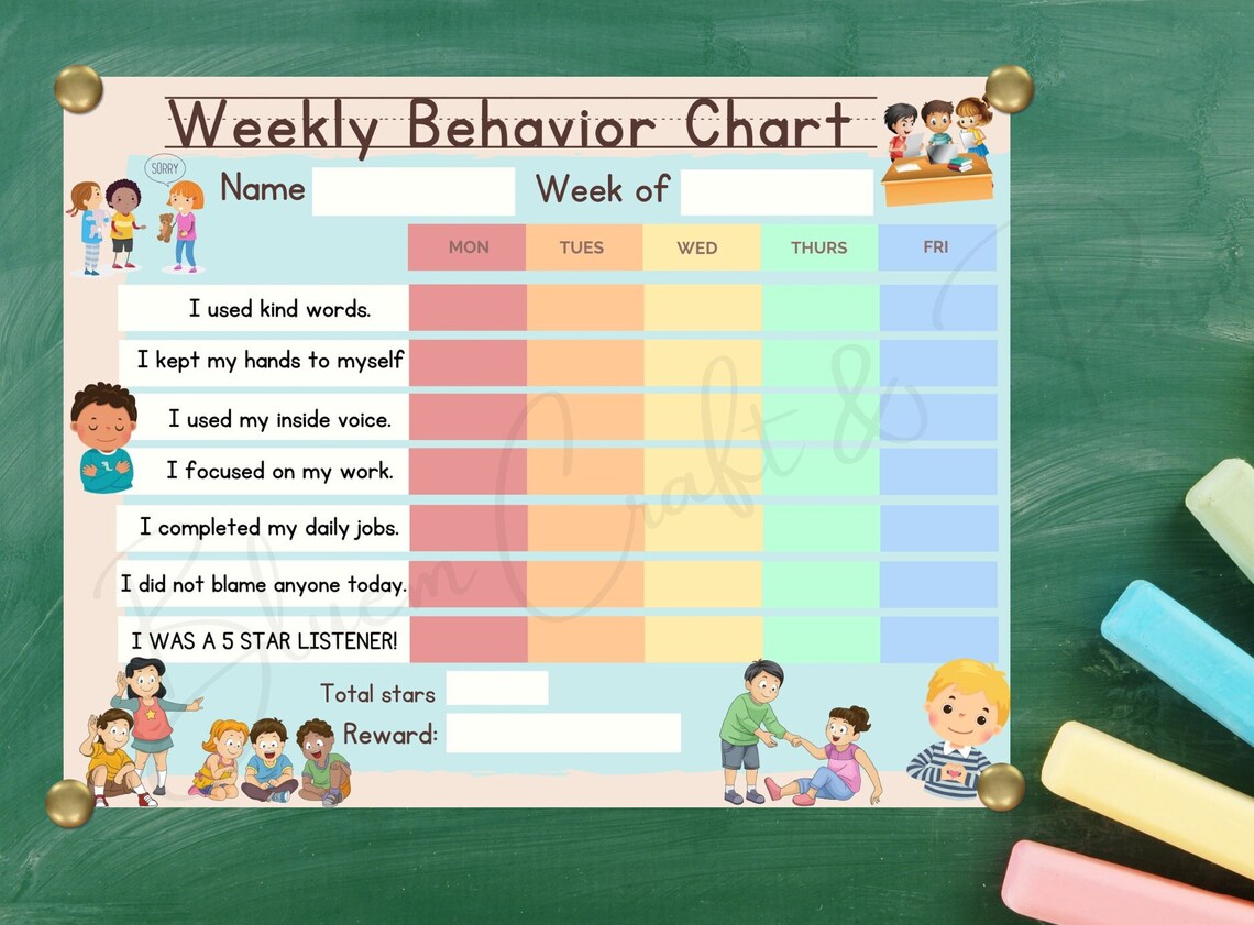 Weekly Behavior Chart, Toddler Behavior Chart, Printable Chart, Instant ...