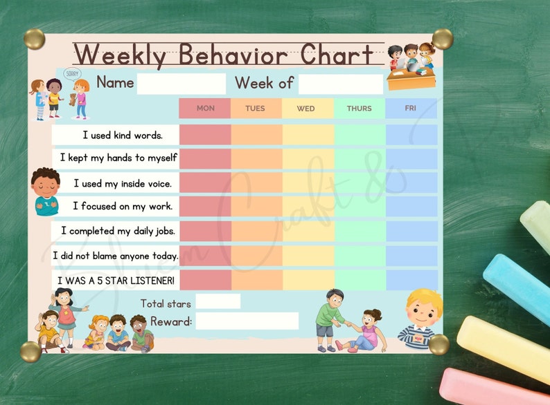 Weekly Behavior Chart, Toddler Behavior Chart, Printable Chart, Instant ...