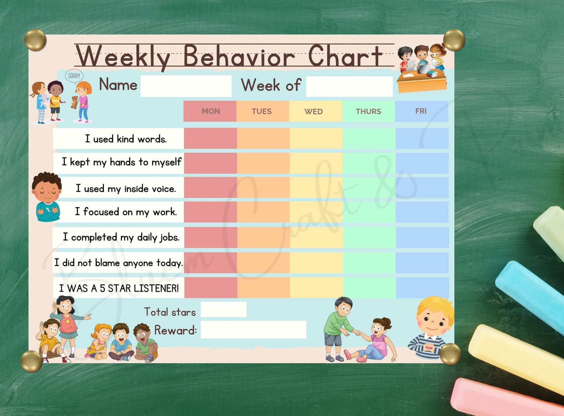 Weekly Behavior Chart, Toddler Behavior Chart, Printable Chart, Instant ...