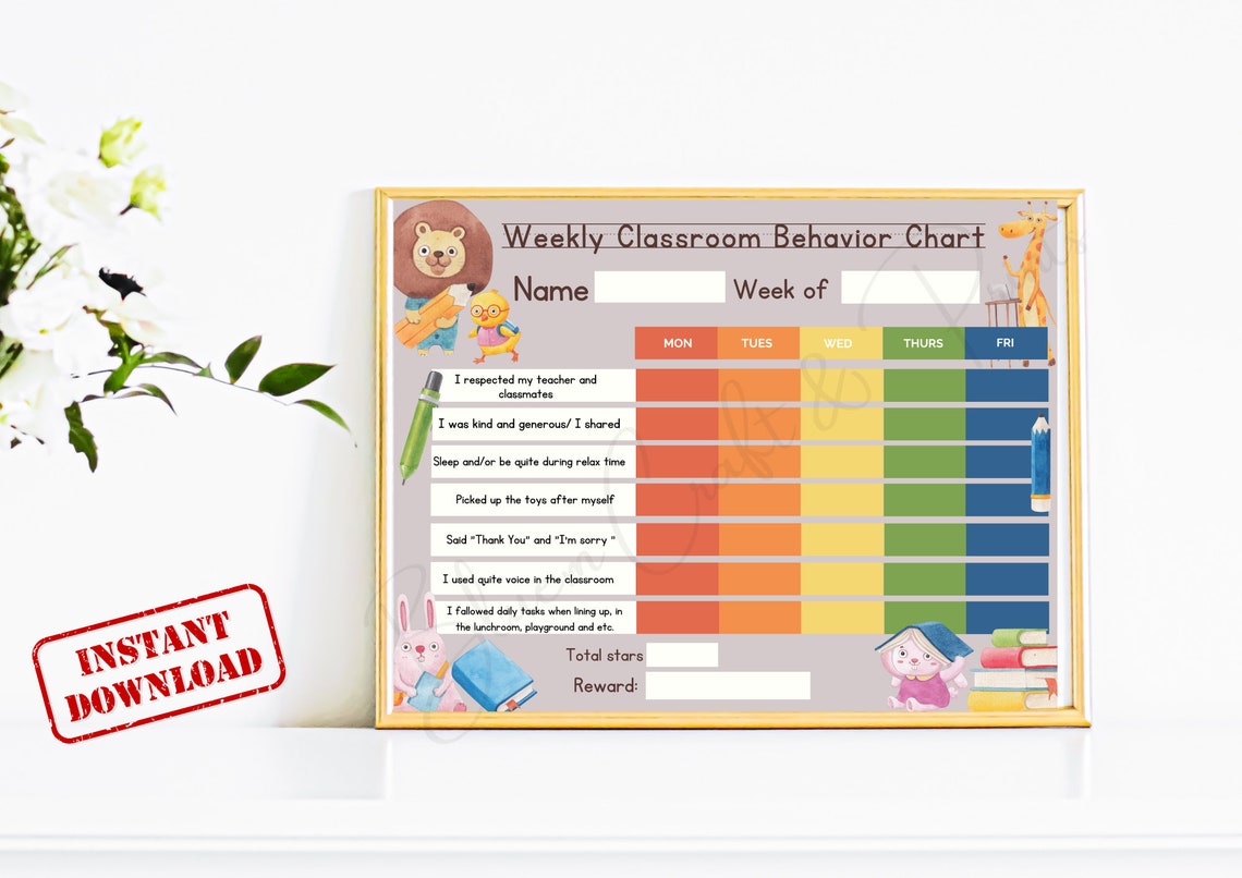 Weekly School Behavior Chart, Toddler Behavior Chart, Printable Chart ...