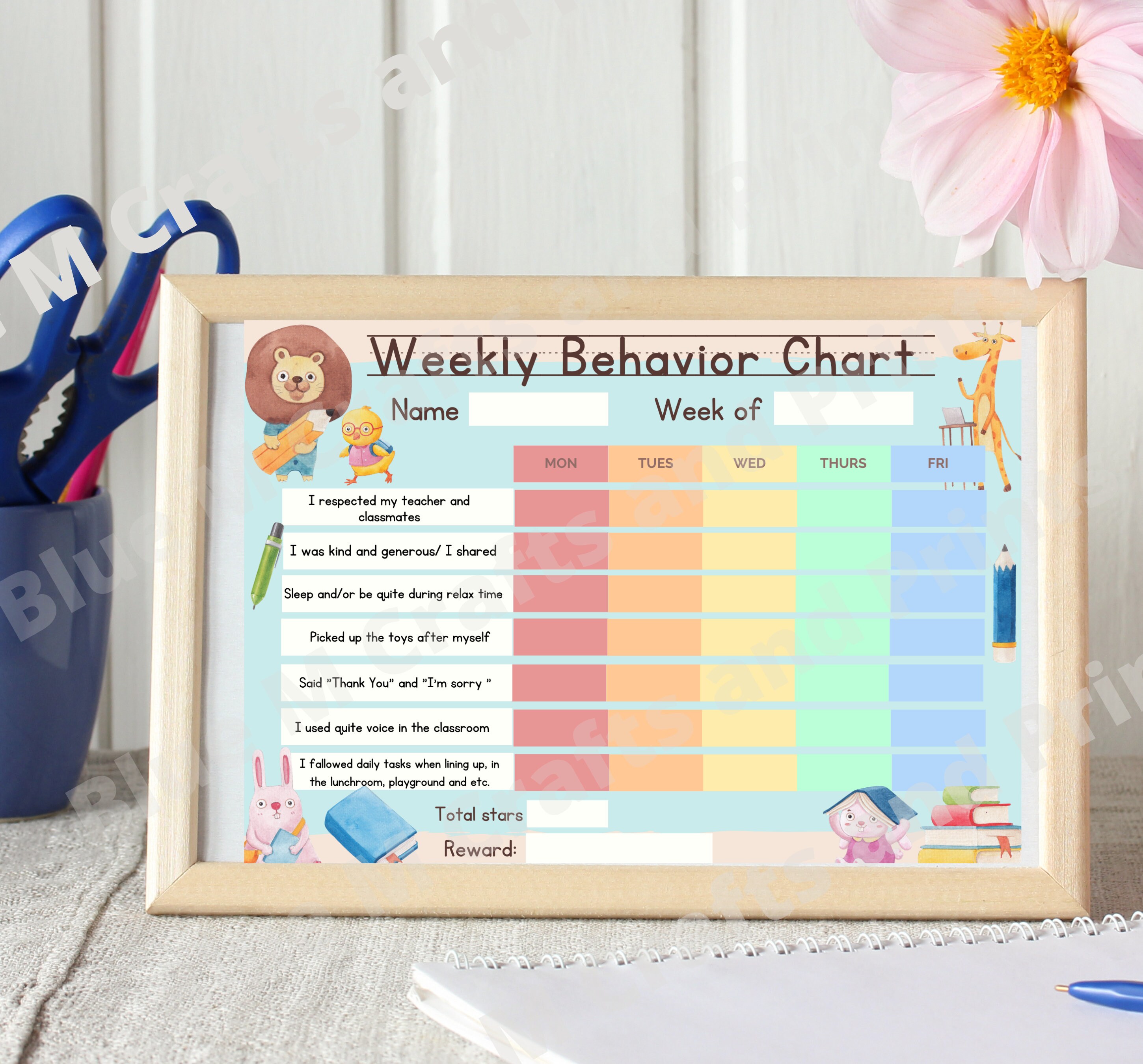 Weekly School Behavior Chart Toddler Behavior Chart | Etsy