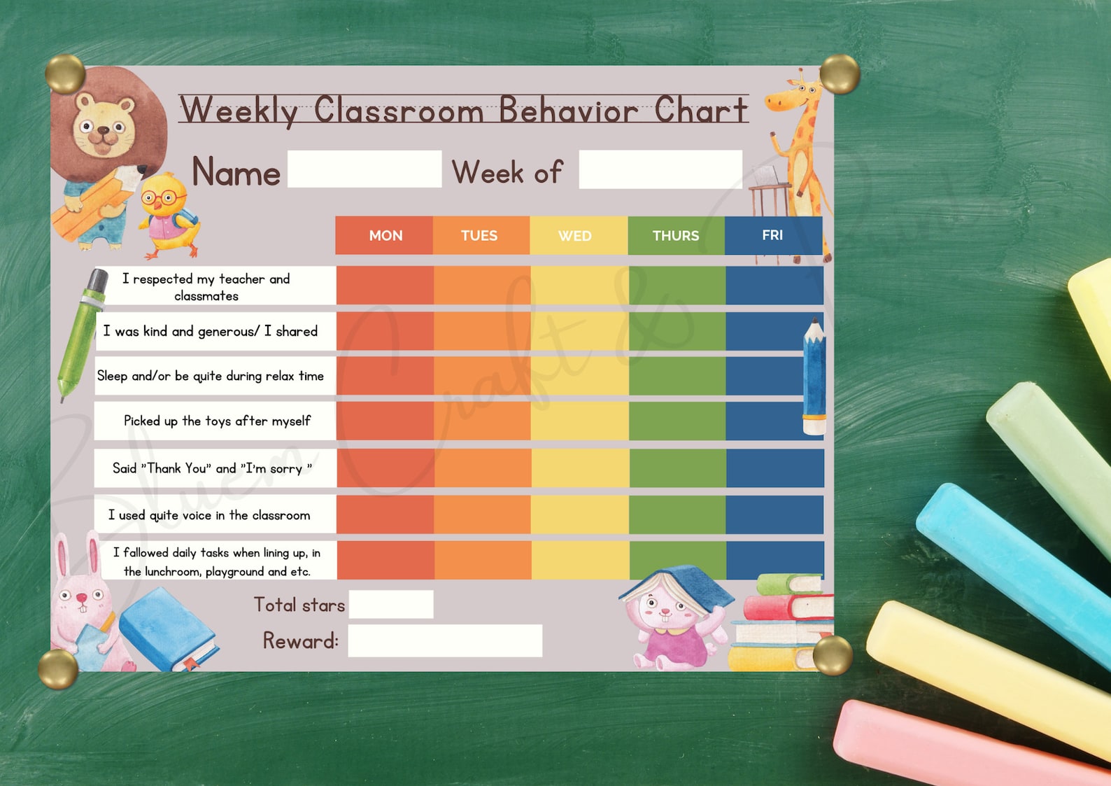 Weekly School Behavior Chart, Toddler Behavior Chart, Printable Chart ...