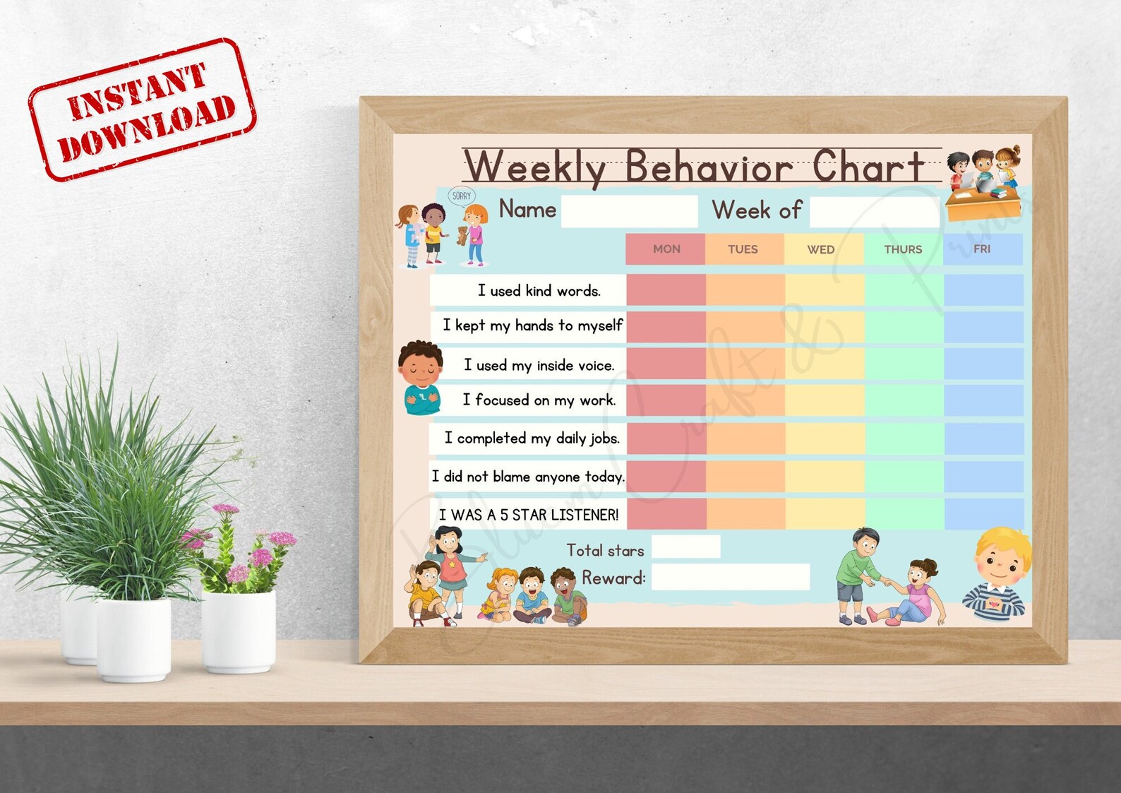 Weekly Behavior Chart, Toddler Behavior Chart, Printable Chart, Instant ...