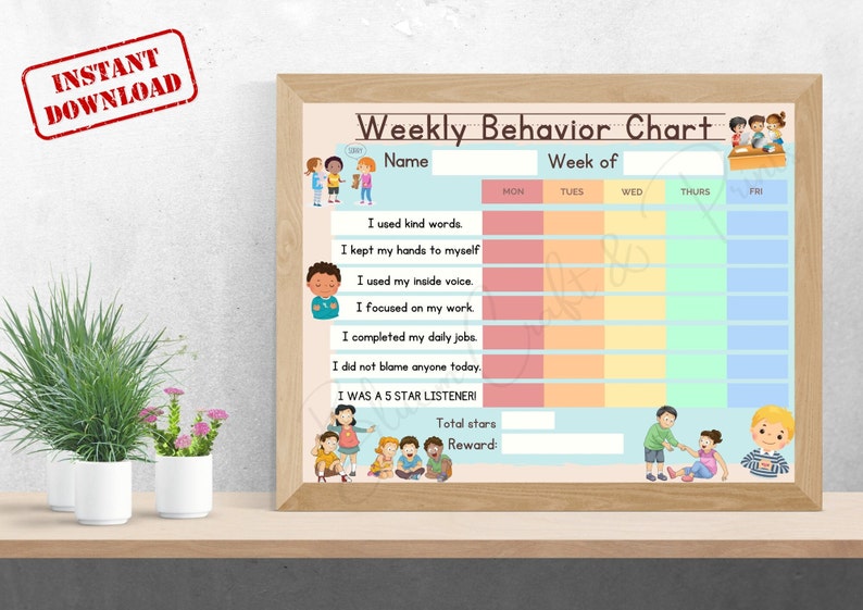 Weekly Behavior Chart, Toddler Behavior Chart, Printable Chart, Instant ...