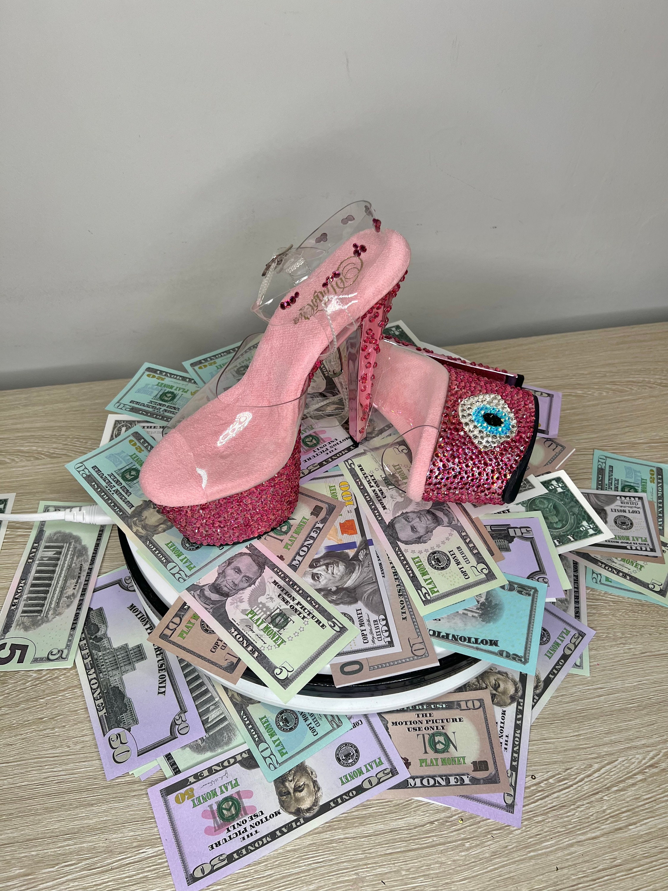 Pink Evil Eye Platform Heels – Custom Crystal Rave Shoes, Exotic ...