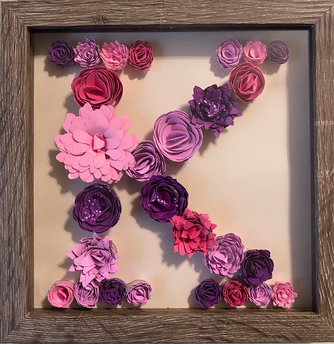 Initial Shadowbox With Rolled Paper Flowers - Etsy