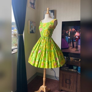 1950s Pastel Floral Dress, 50s Fall Dress, 1950s Autumn Dress, 1950s XS ...