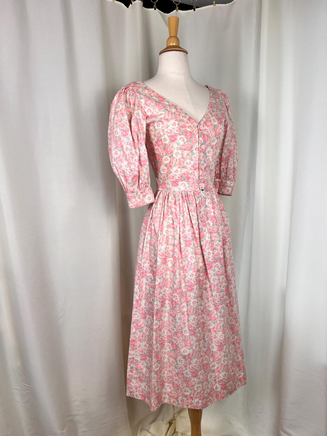 1980s Floral Dress, 1980s Day Dress, 1980s Pink Dress, 1980s Summer ...
