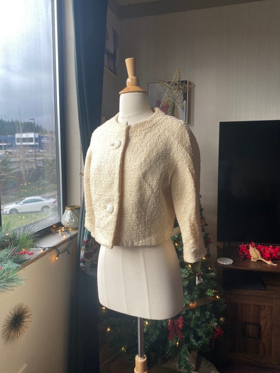 1950s Small Beige Cropped Jacket Bolero - Gem