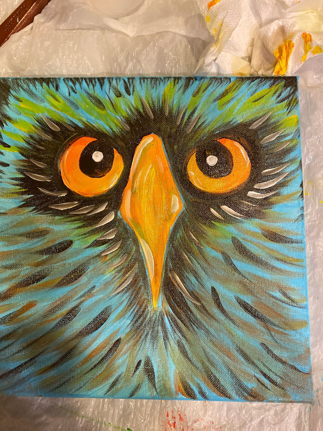 Owl Face, Owl Painting, Acrylic Painted Owl, Children Wall Art, Kid ...