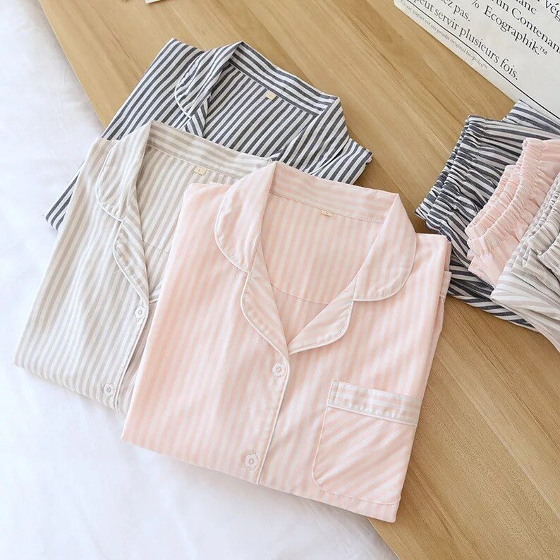 Cotton Striped Pajamas Sleepwear Long Sleeve Casual Lounge - Etsy