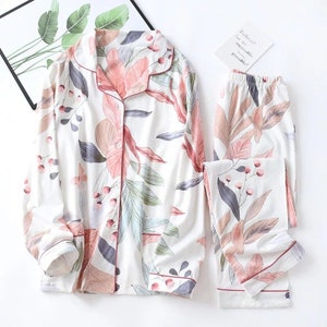 New Ladies Pajamas Set Floral Printed Full Cotton Fresh Style Sleepwear ...