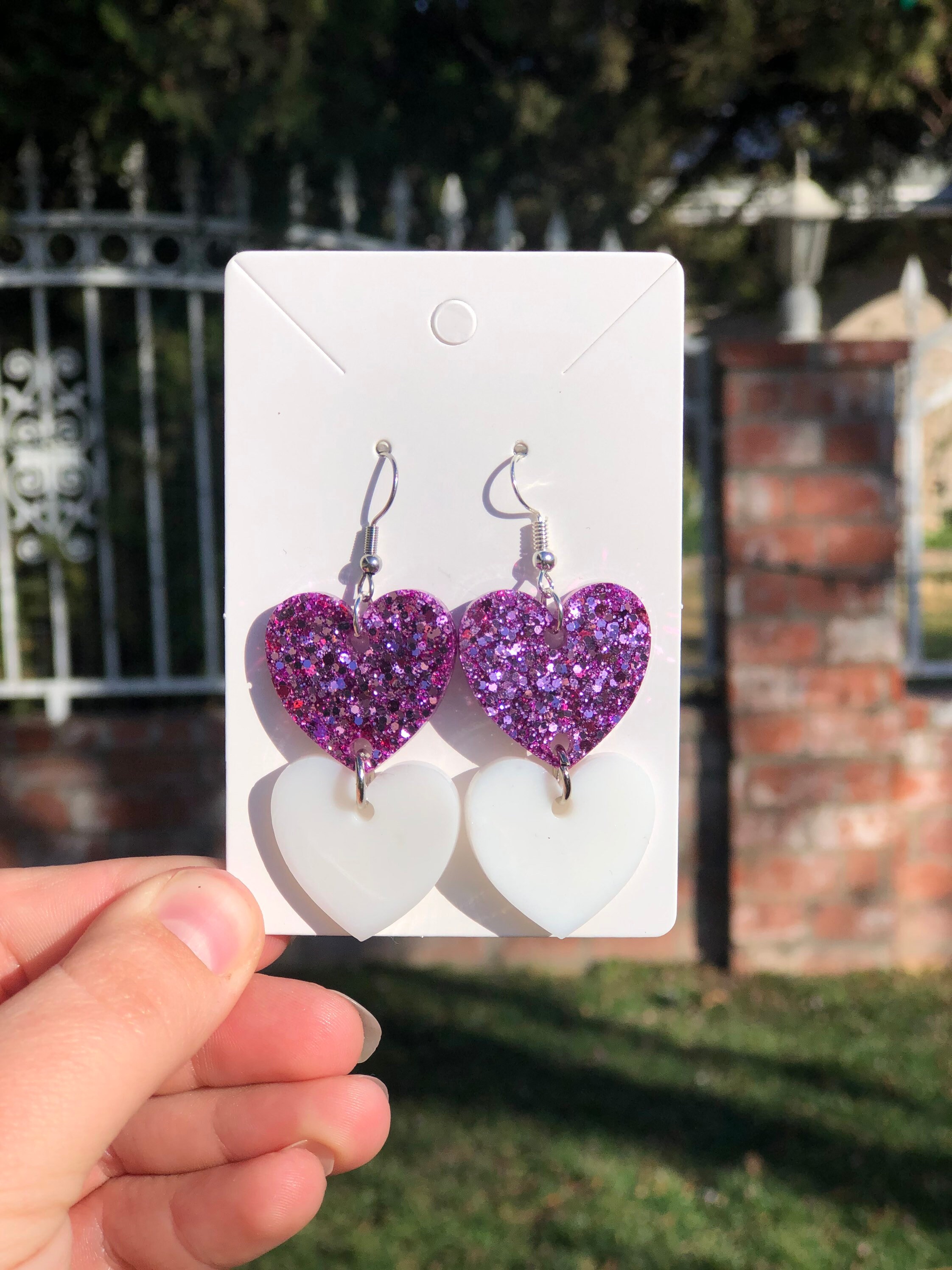 Resin Heart Earrings Heart Earrings Heart Dangle Earrings Etsy