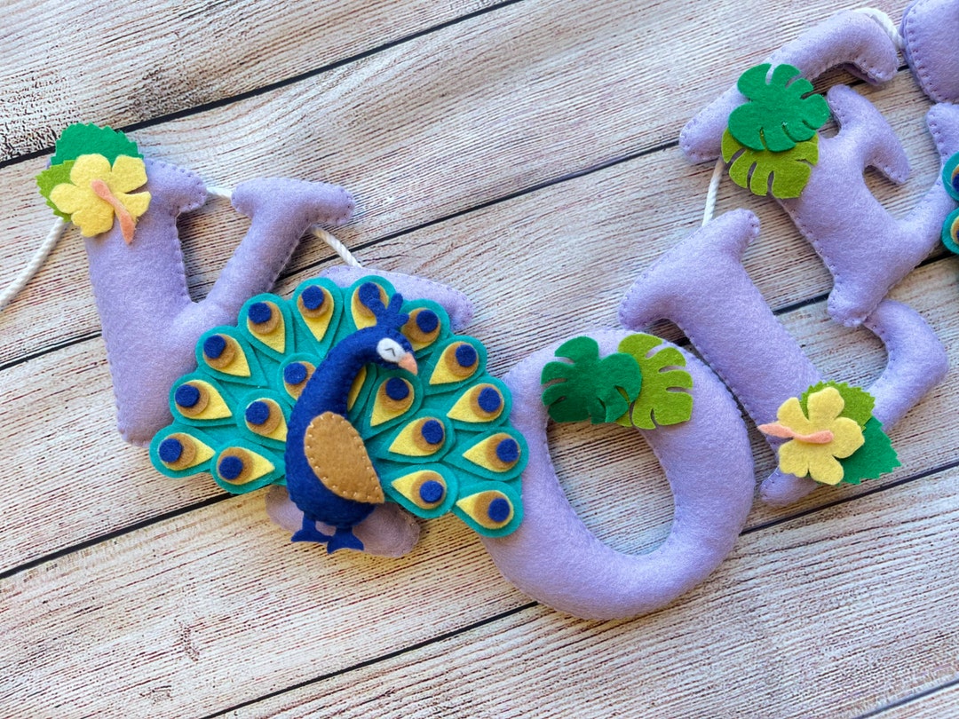 Personalized Felt Name Banner: Peacock Floral Nursery Decor - Etsy