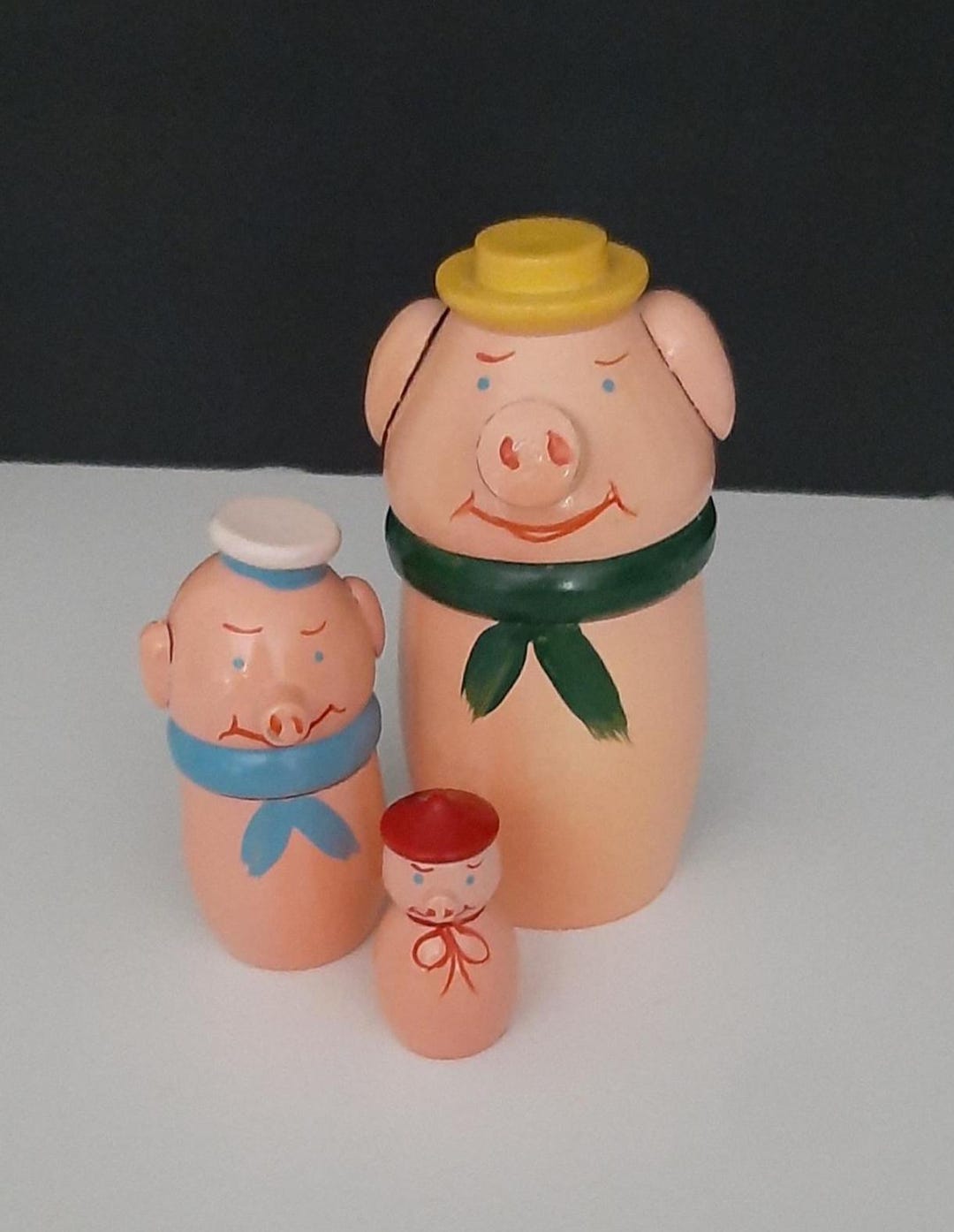 Vintage Folk Art Three Little Pigs Nesting Dolls - Etsy