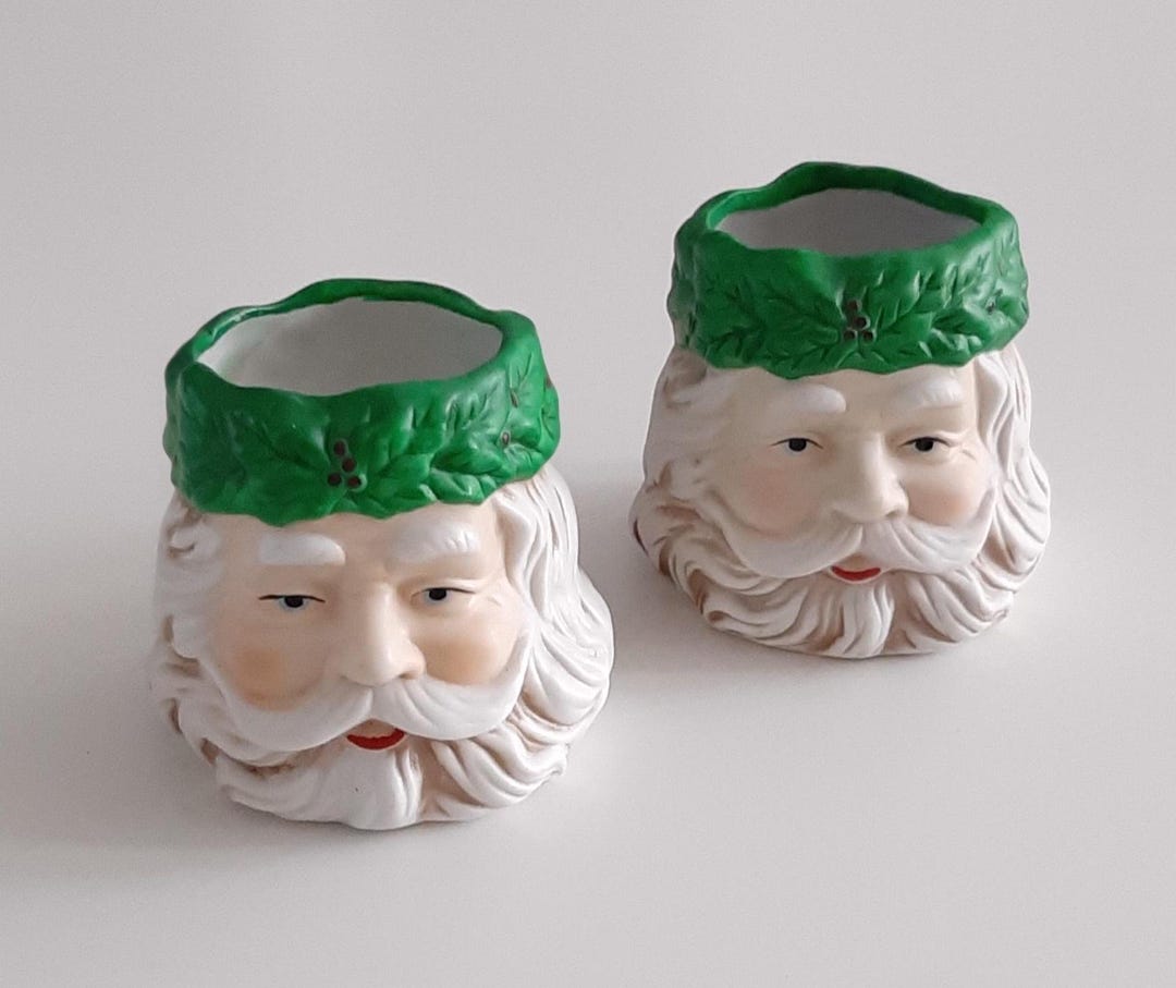 Pair of Vintage Santa Face Figurines - Etsy