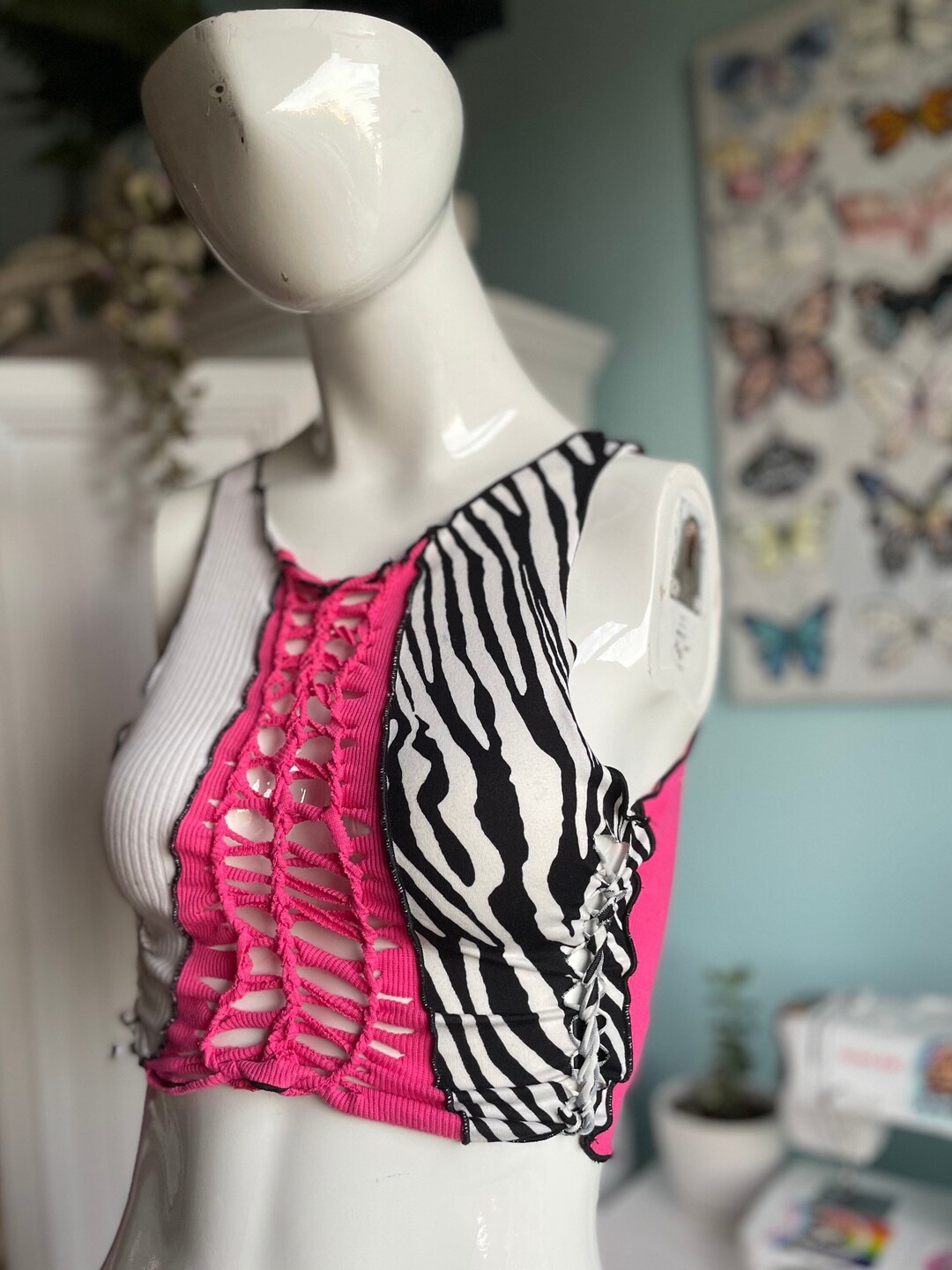 M Pink and Zebra Slit Weave Top - Etsy