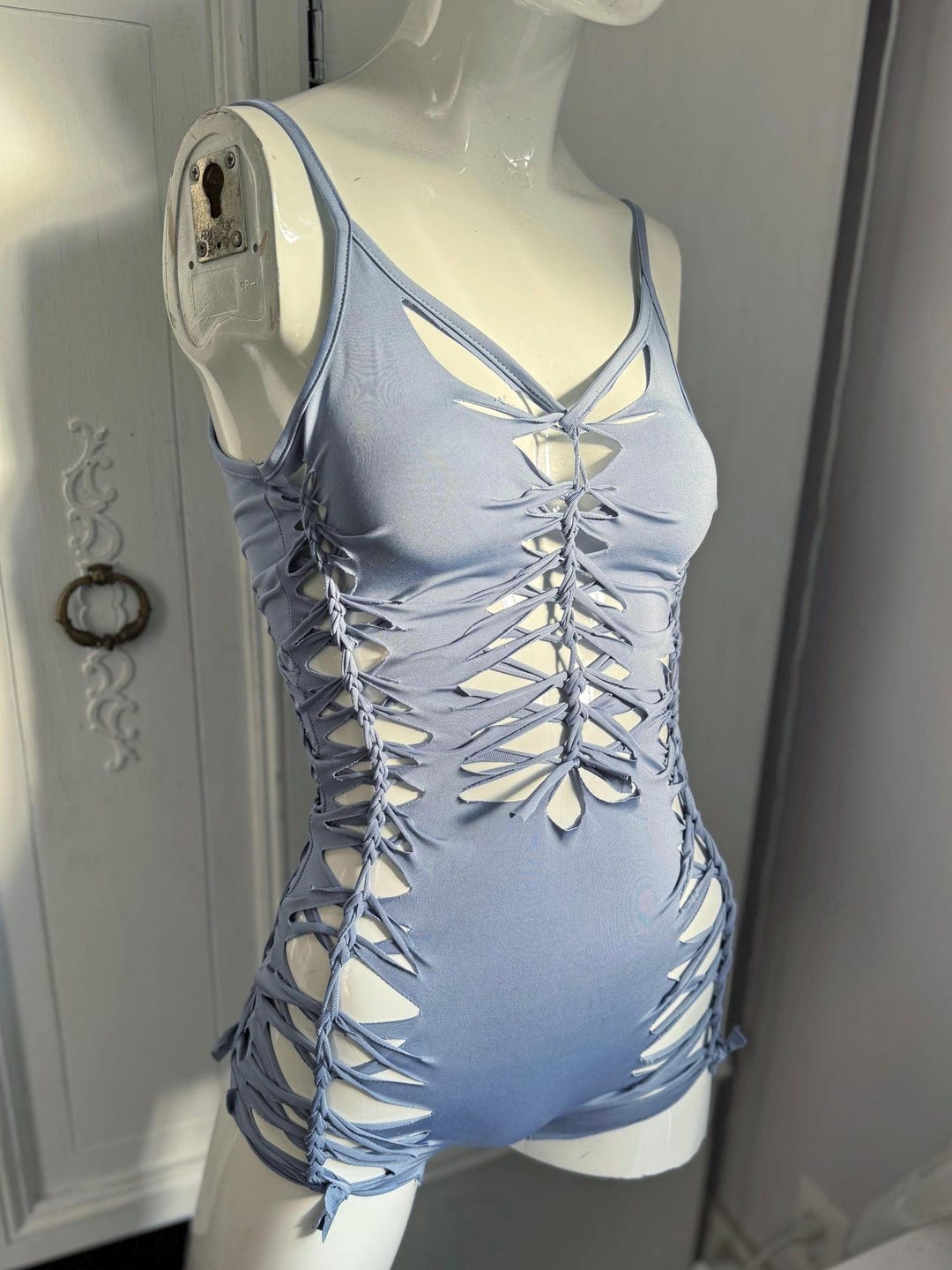 Custom Light Blue Slit Weave Shortie Romper - Etsy
