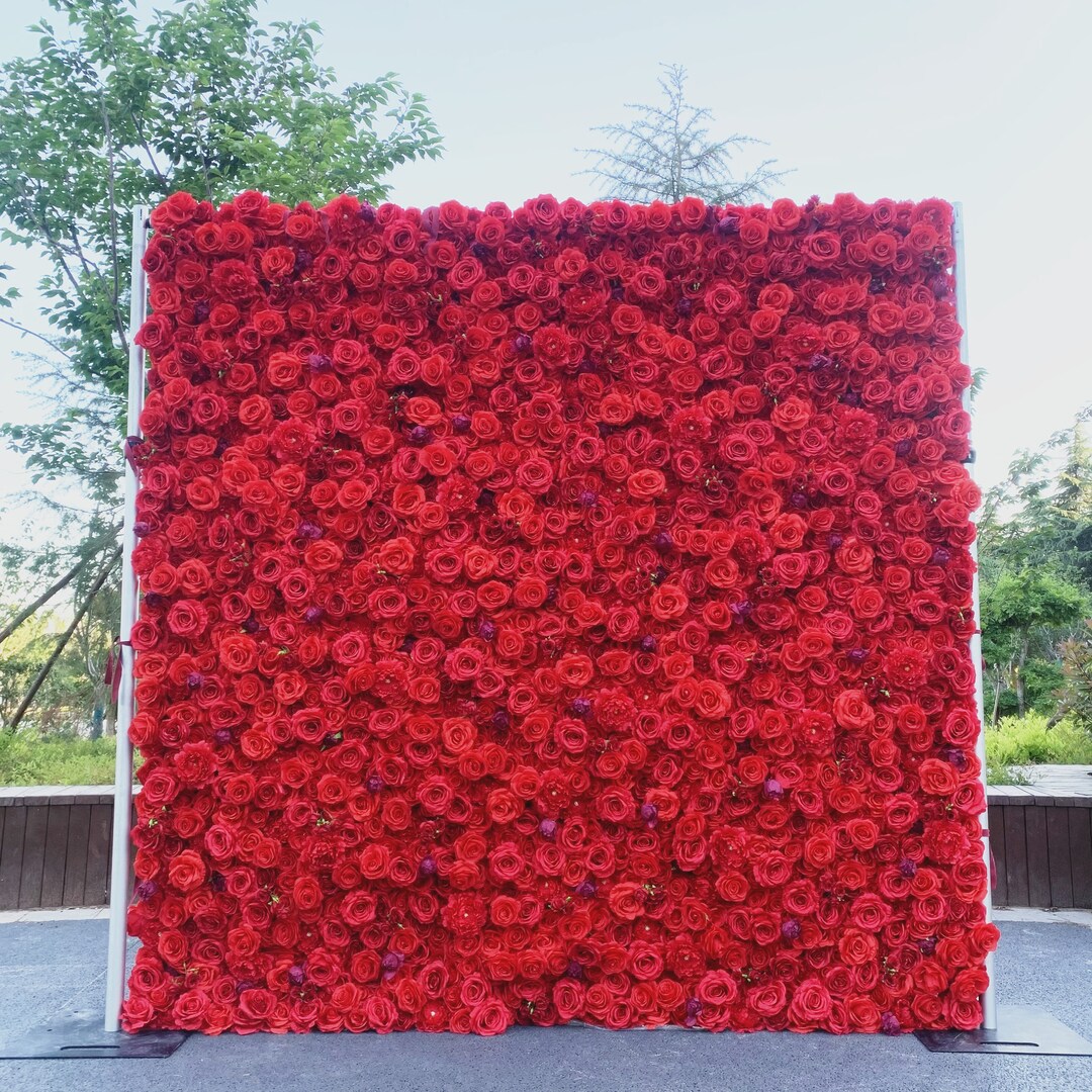 Big Sale Red Rosy 3D Roll up Flower Wall on Cloth Fabric Wedding Party ...