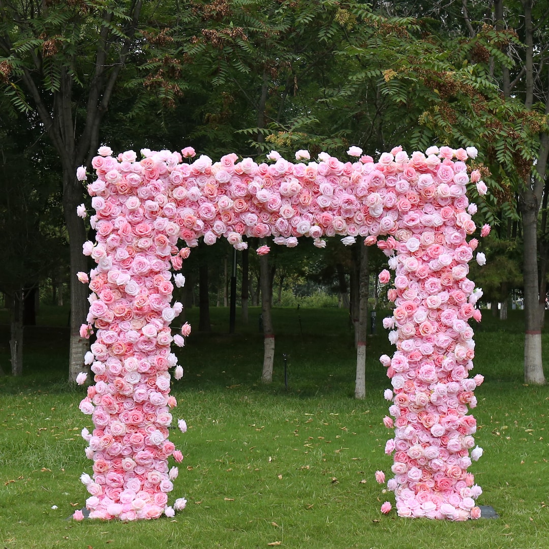 8x8ft Fabric Backing Pink Rose Flower Arch Wedding Backdrop Flower ...
