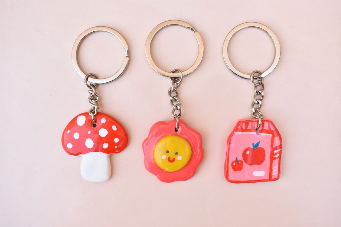 Polymer Clay Keychains Handpainted Cute Charms Flower | Etsy