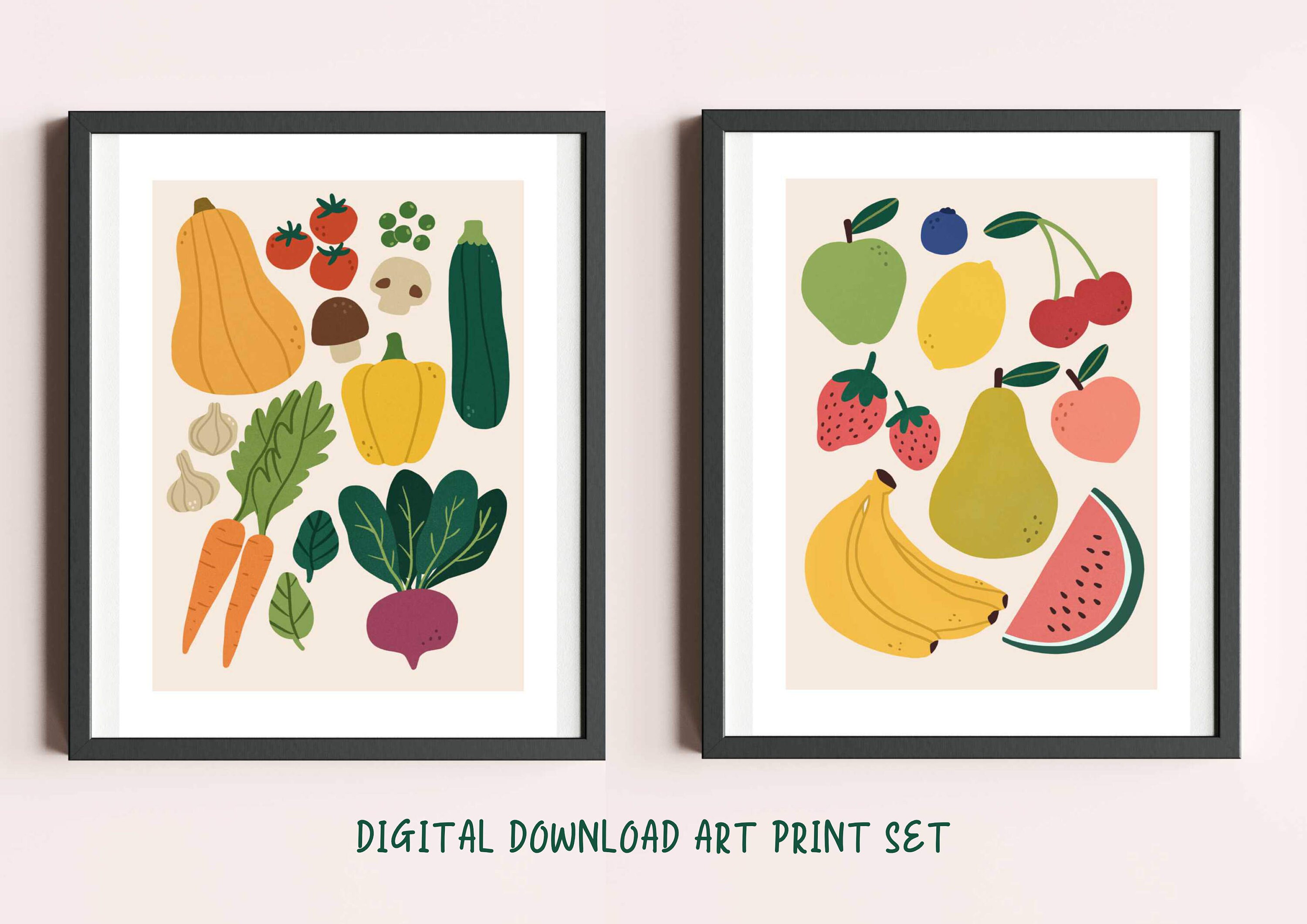 Fruit and Veggies Printable Set, Digital Download, Kitchen Wall Art ...