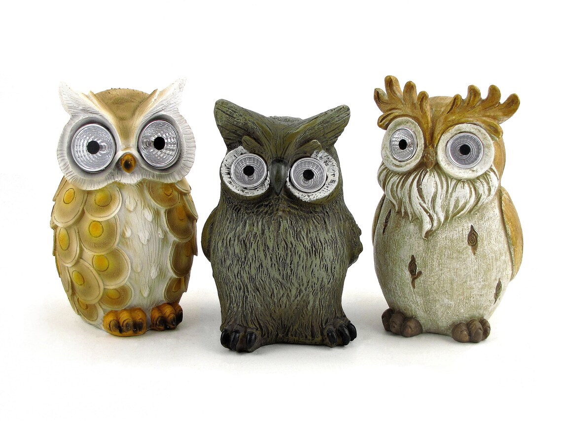 Set of 3 Assorted Owls With Light-up Solar Eyes | Etsy
